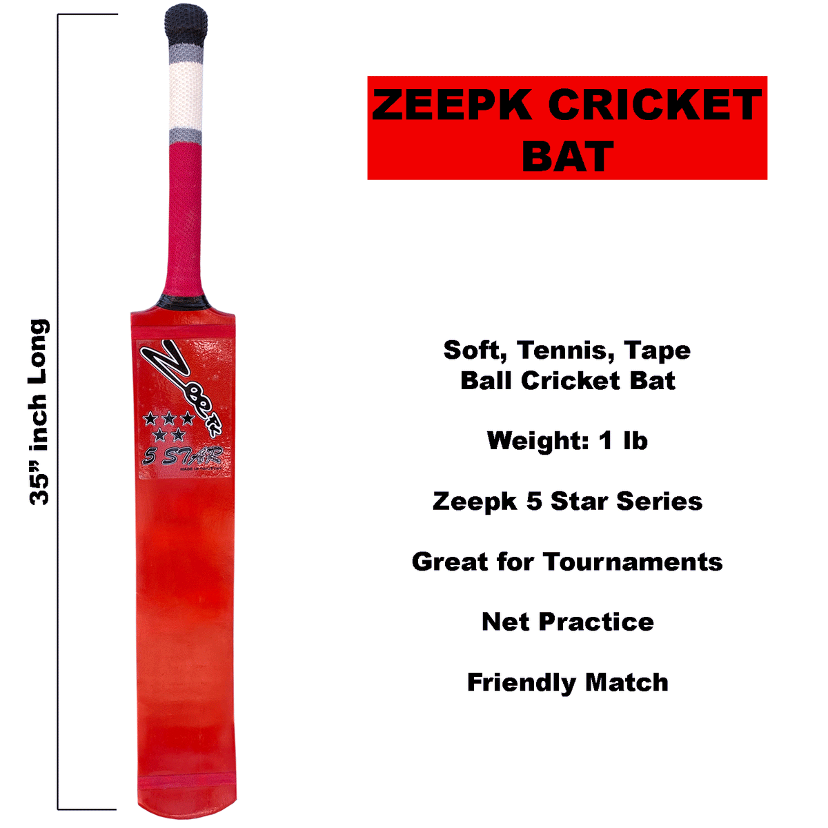 Tennis Tape Soft Ball Cricket Bat Adult Size Kashmir Willow Zeepk 5 St
